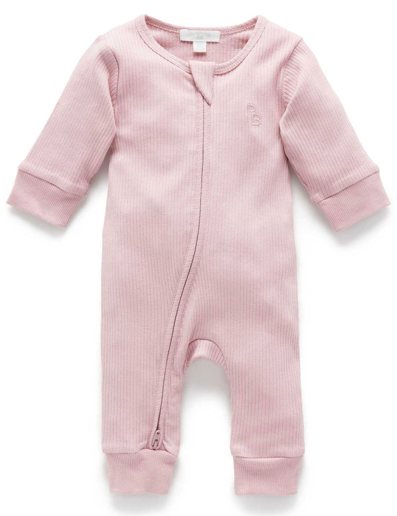 RIB ZIP GROWSUIT - LAVENDER – Traralgon Sugarbabies